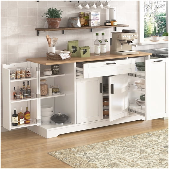 Adjustable Shelf Storage Sideboard, White Kitchen Cabinet with ...