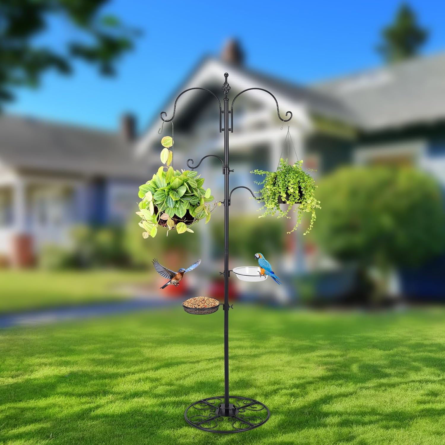 Adjustable Shepherd Hook Stand, 34"- 55" Black Iron Shepherd Hook with ...