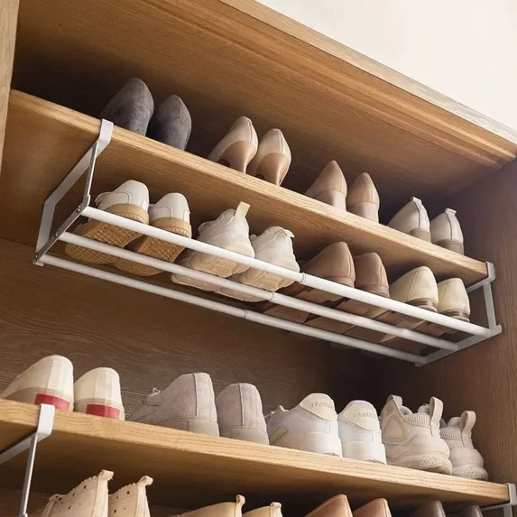 Adjustable Shoe Rack, Space-Saving Layered Shoe Organizer for Home ...