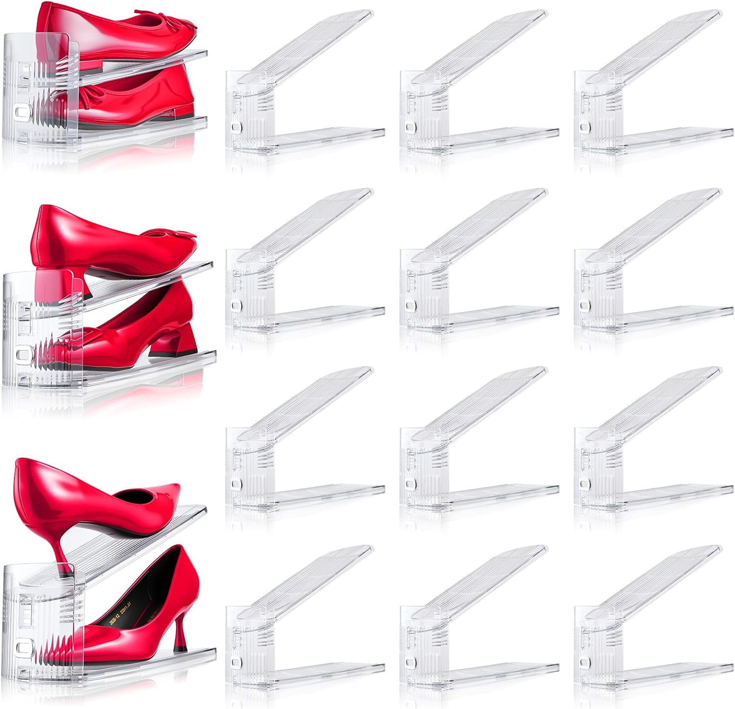 Adjustable Shoe Slots Organizer,12PACK Transparent Shoe Stackers Shoe ...