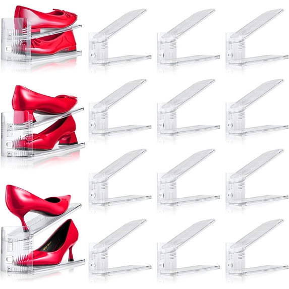 Adjustable Shoe Slots Organizer,12PACK Transparent Shoe Stackers Shoe ...