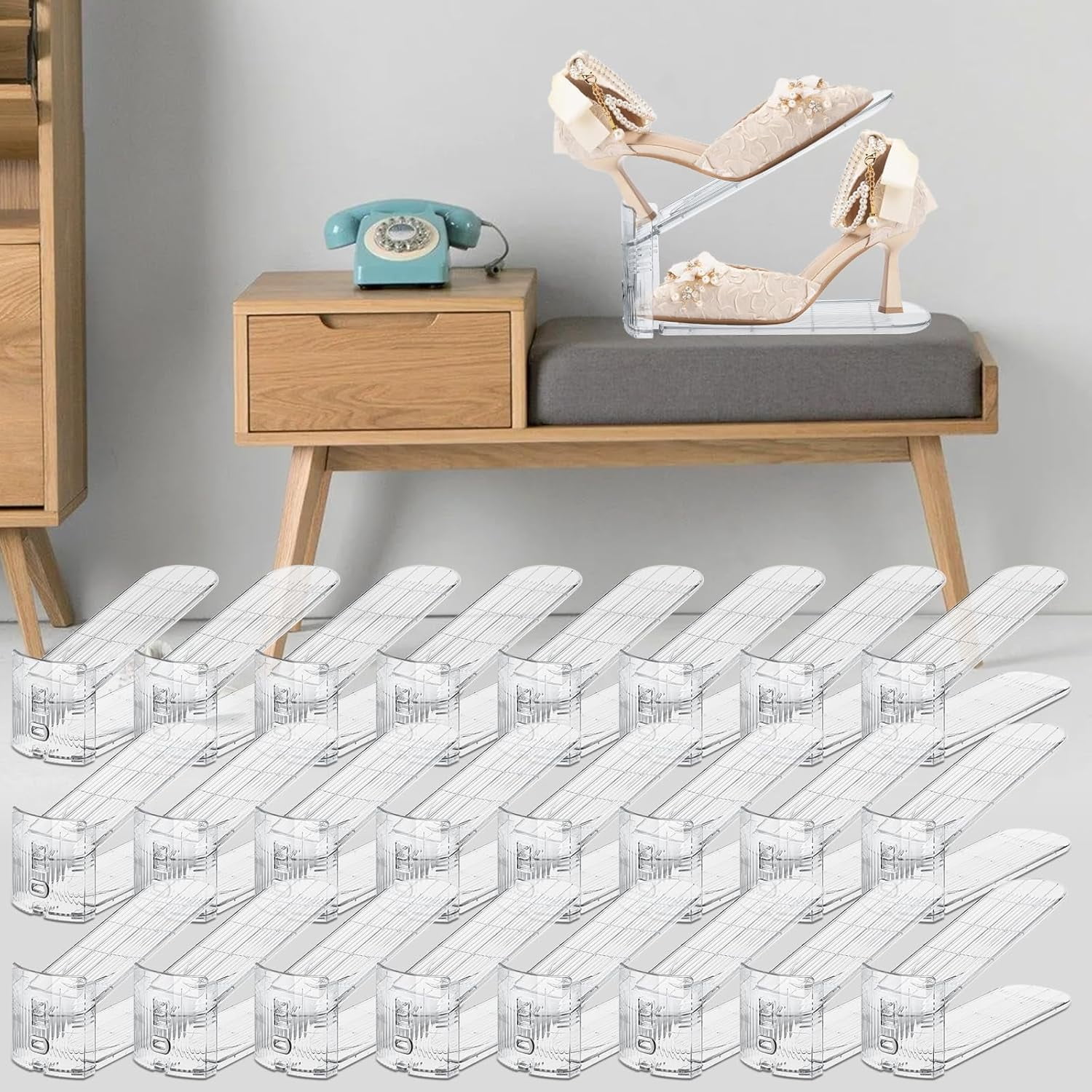 Adjustable Shoe Slots Organizer,24PACK Transparent Shoe Stackers Shoe ...