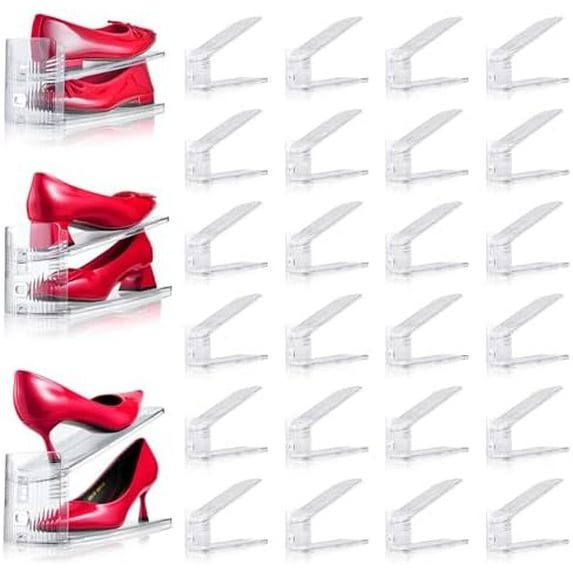 Adjustable Shoe Slots Organizer,30PACK Transparent Shoe Stackers Shoe ...