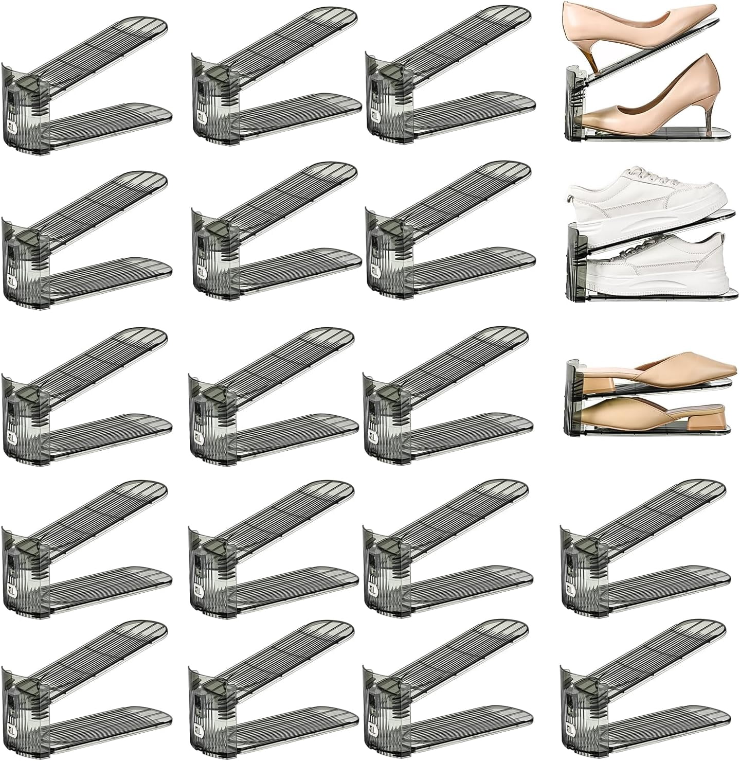 Adjustable Clear Shoe Slots Organizer, Space-Saving Shoe Stacker Rack ...