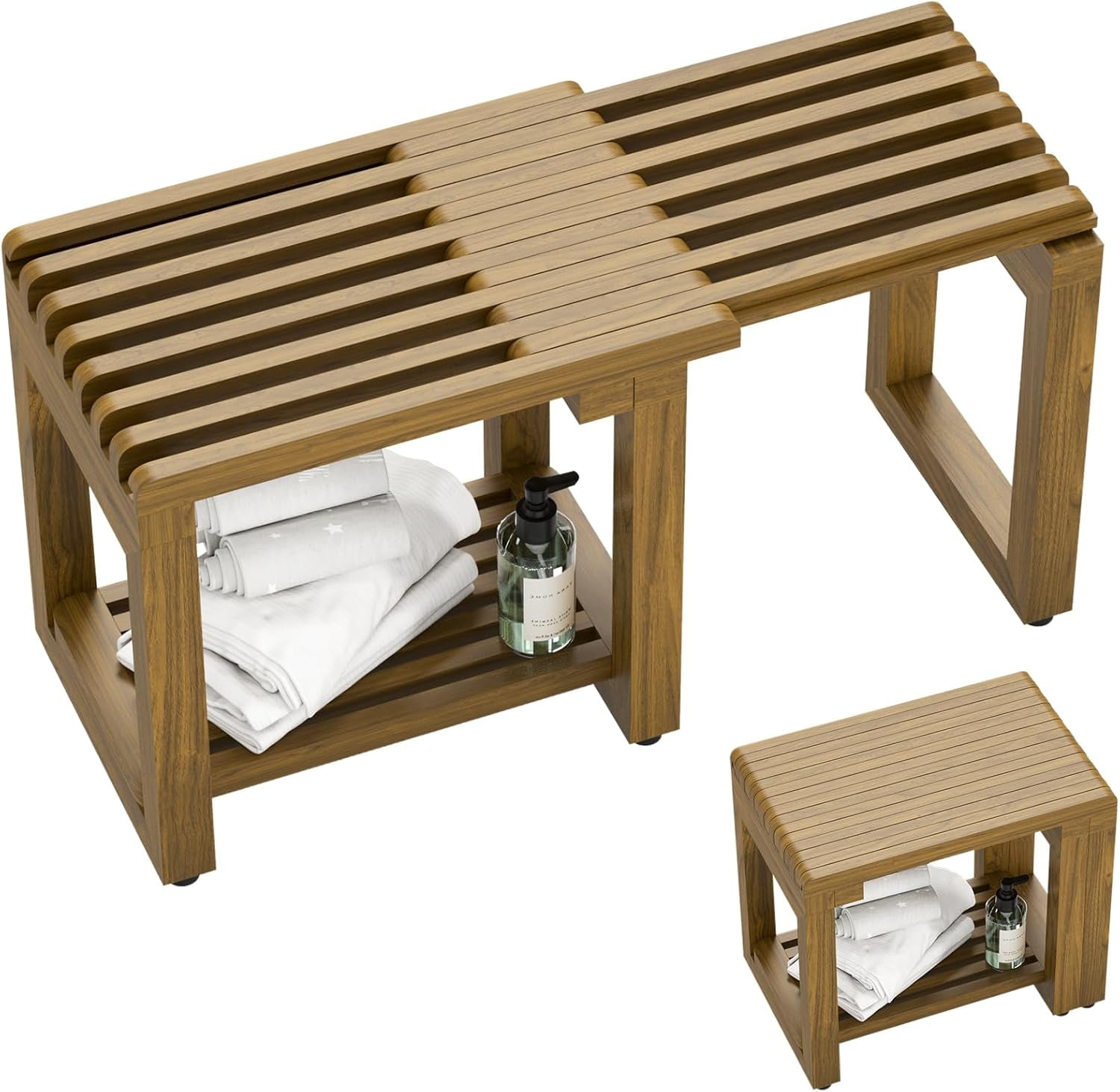 Adjustable Shower Benches for Inside Shower Length 26.4'', Acacia Wood ...