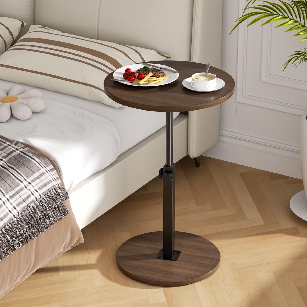 Adjustable Side Table, Round End Table, Small Bedside Table, Mid Modern ...