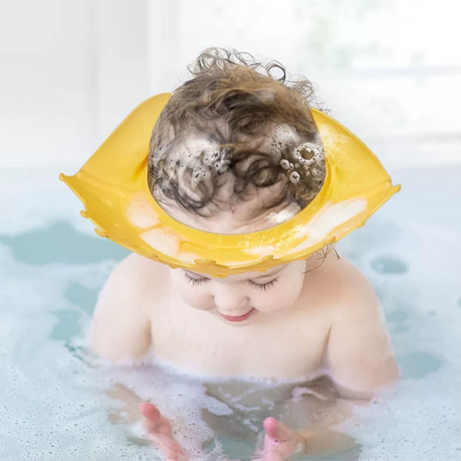 Adjustable Silicone Shower Cap Crown Shape, Ear Protector Bathing Hat ...