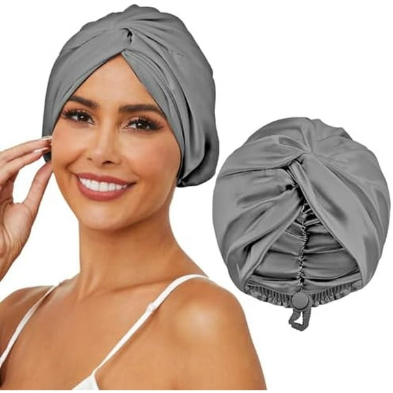 Adjustable Silk Satin Hair Bonnet for Sleeping, Double Layer Hair Wrap ...