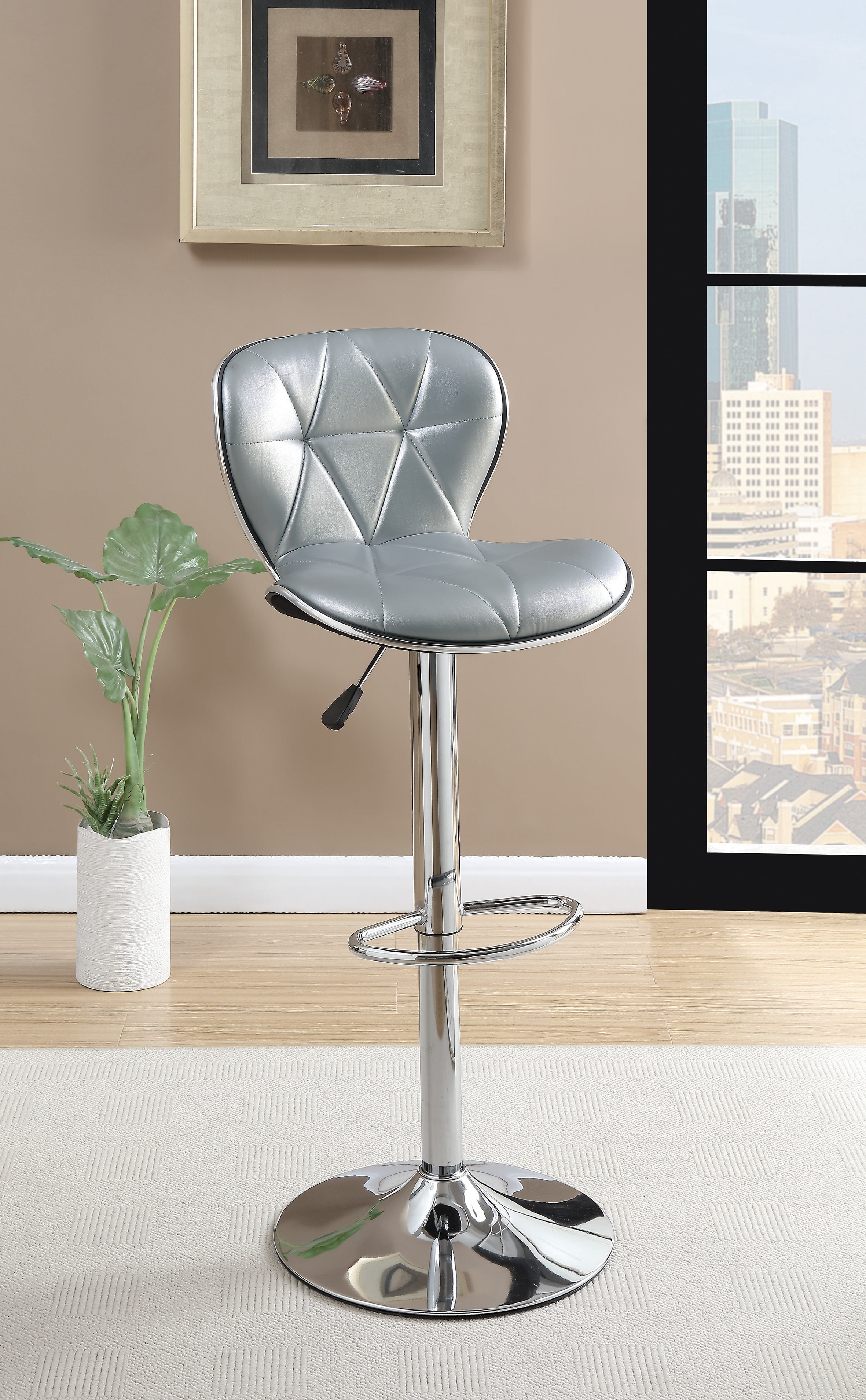 Adjustable Silver Bar Stools Set of 2 - Modern Counter Height Kitchen ...