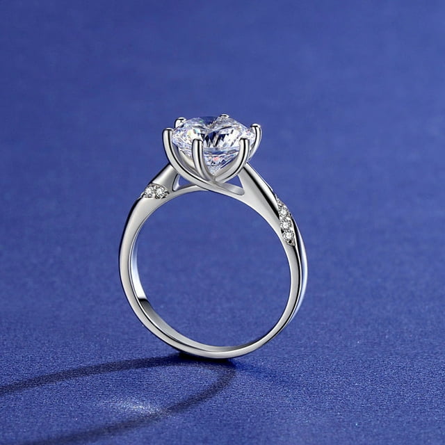 Adjustable Six Prongs Moissanite Diamond Ring, Silver, New Design, High ...