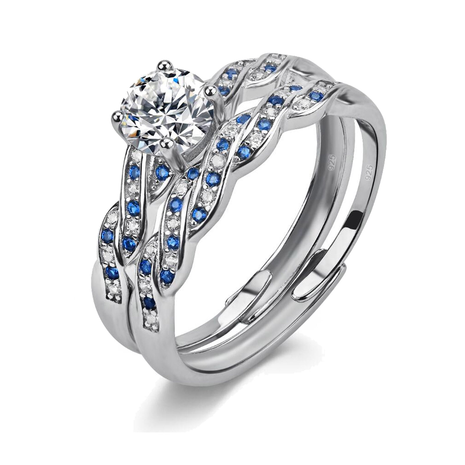 Adjustable Size 1.5ct CZ 925 Sterling Silver Wedding Ring Set for Women Female Ring - Walmart.com