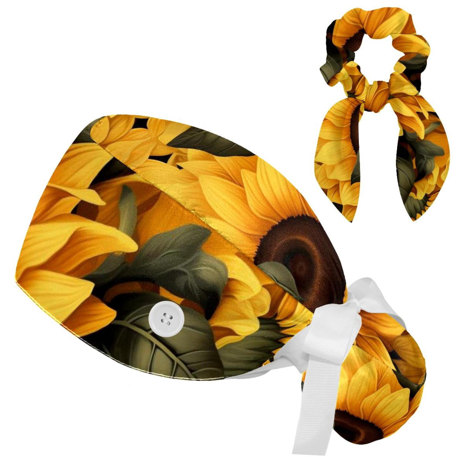 Adjustable Skull Sunflower Surgical Scrub Cap with Bow Hair Matching ...