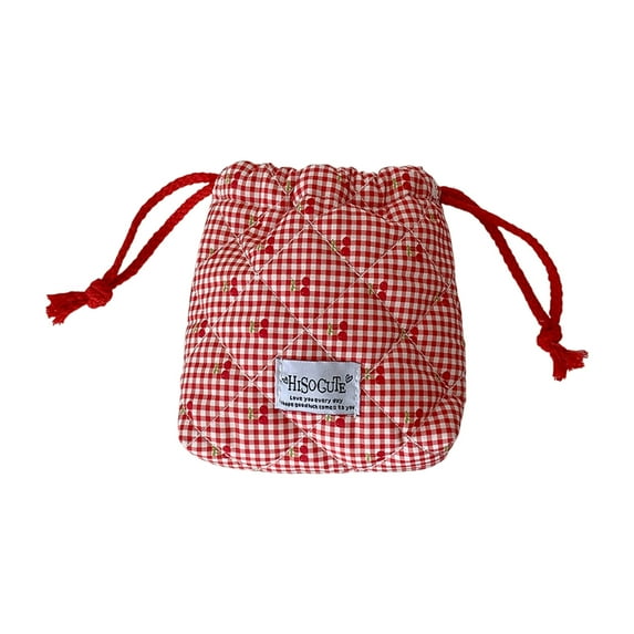 Adjustable Small Gingham Cherrys Print Storage Bag Portable Drawstring ...
