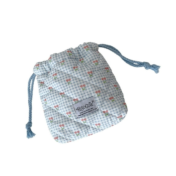 Adjustable Small Gingham Cherrys Print Storage Bag Portable Drawstring ...