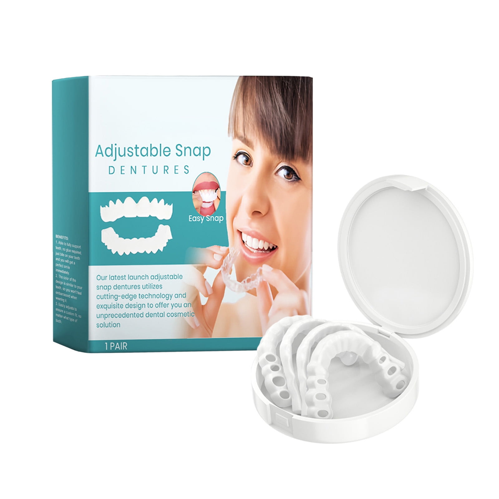 Adjustable Snap-On Dentures with Storage Case, Comfortable Fit, Easy ...