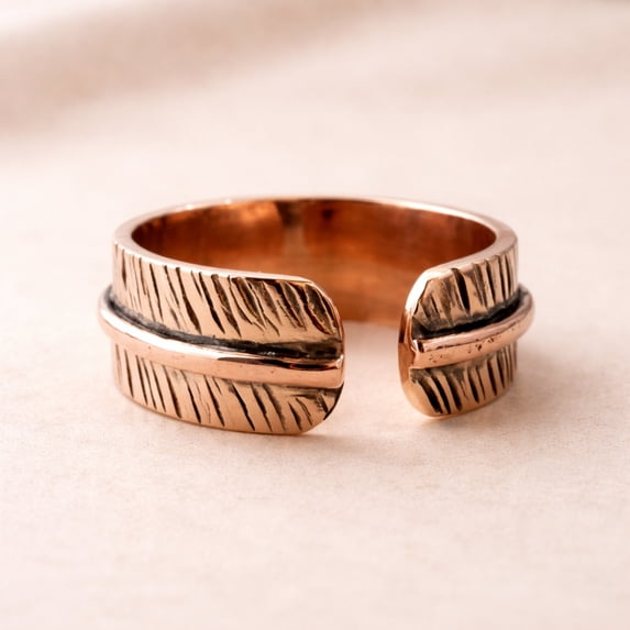 Adjustable Solid Copper Ring – Textured Minimalist Designer Band ...