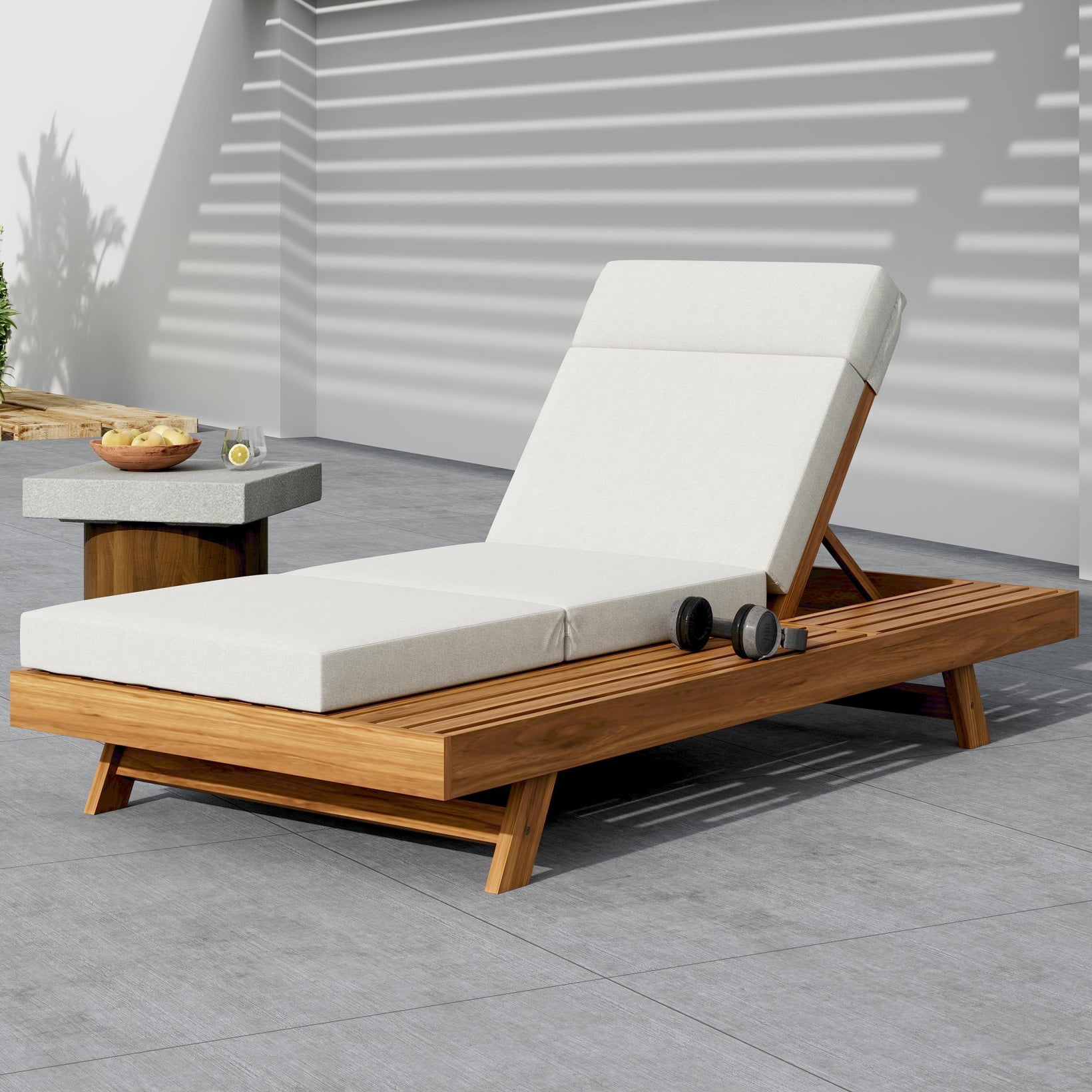 Adjustable Solid Wood Chaise Lounge with Headrest & Water-Resistant ...