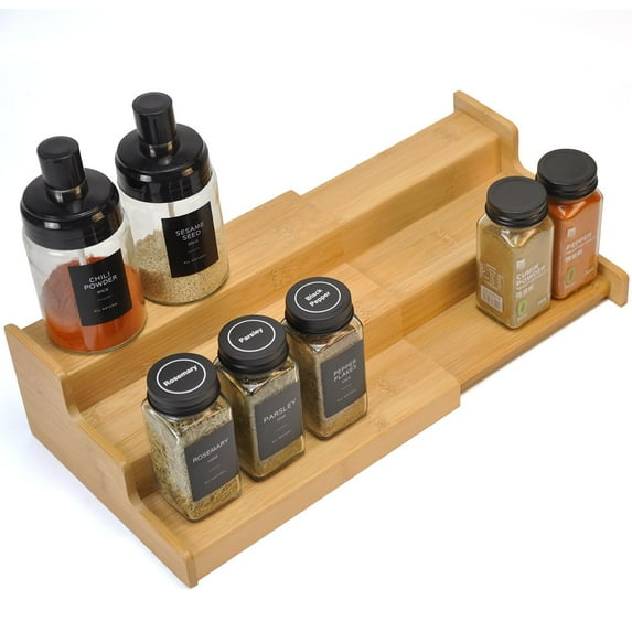 Adjustable Spice Rack Organizer for Cabinet Countertop, 3-Tier Bamboo ...