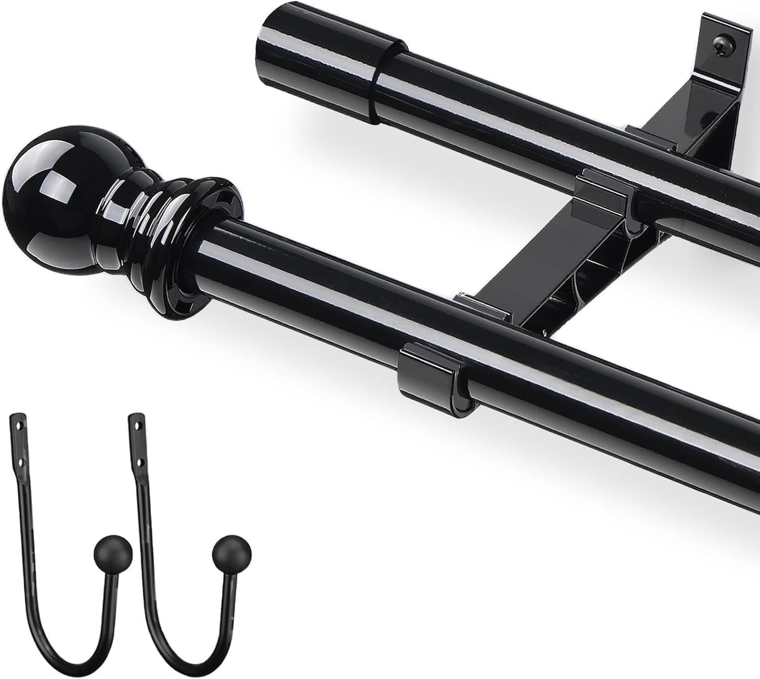 Adjustable Splicing Double Curtain Rods 30-93Inch, 1 Inch Diameter Dual ...