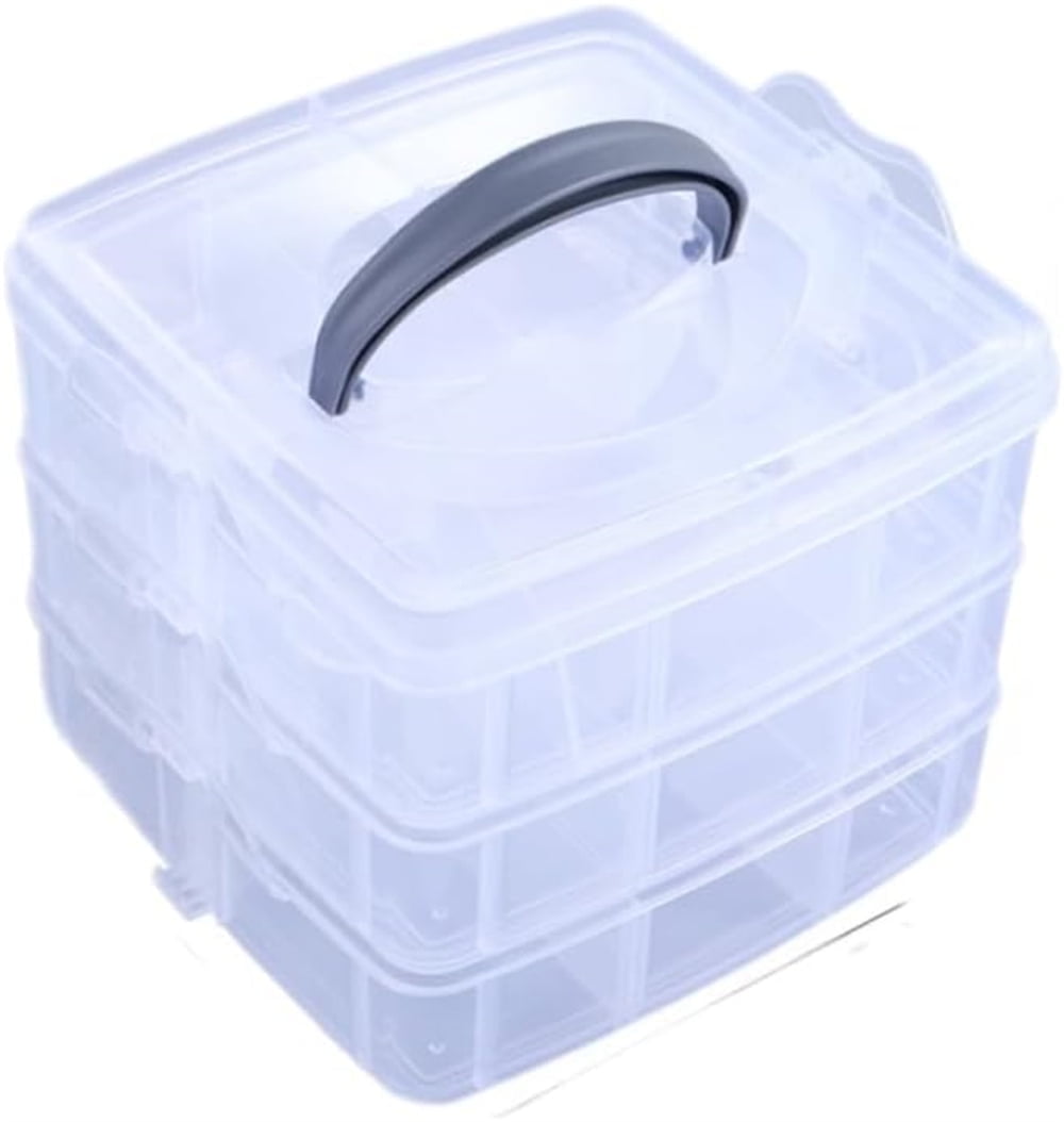 Adjustable Stackable Compartment Slot Plastic Storage Box,3-Tier Snap ...