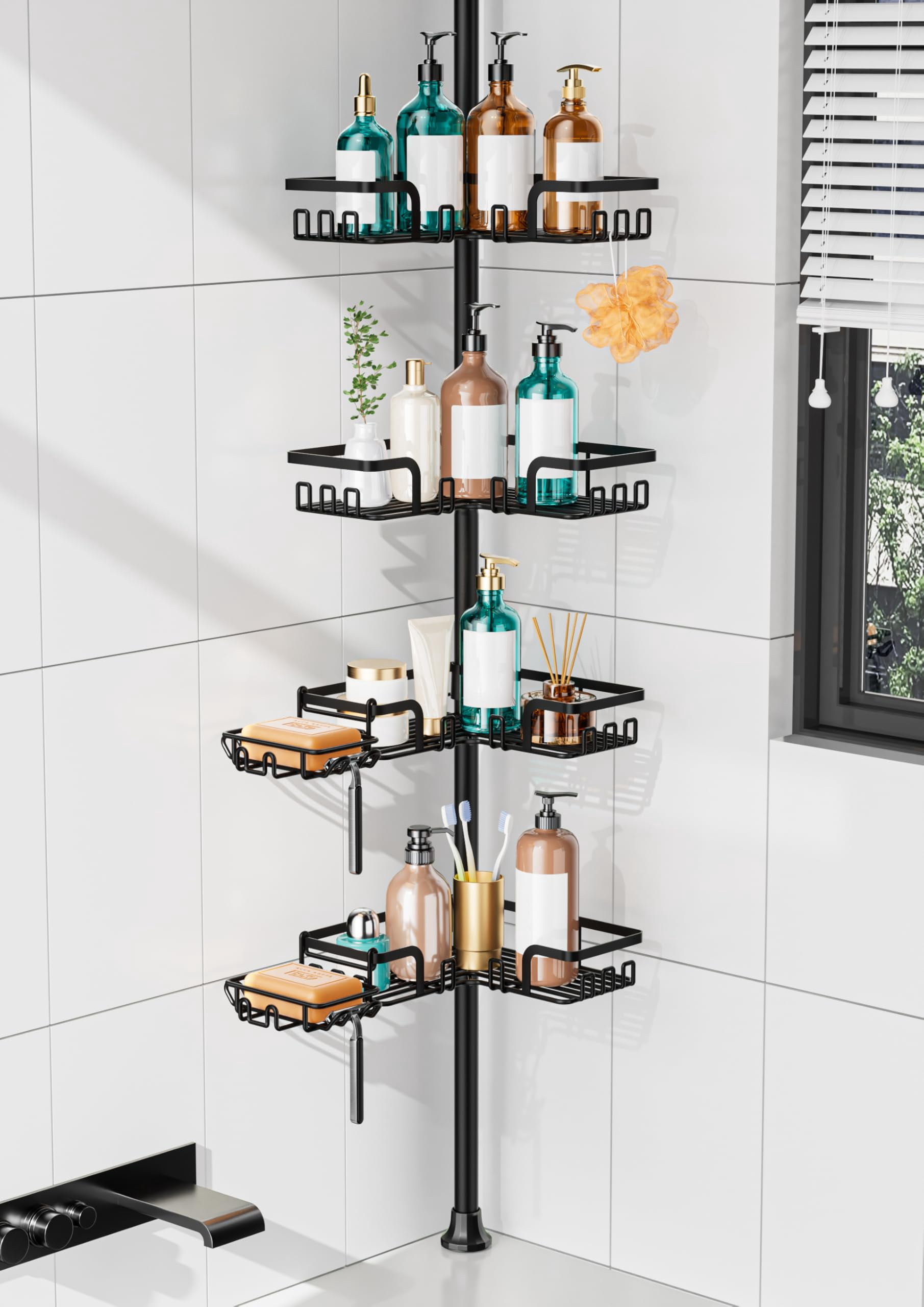 Adjustable Stainless Steel Corner Bathroom Organizer 25-114.2 Inches ...
