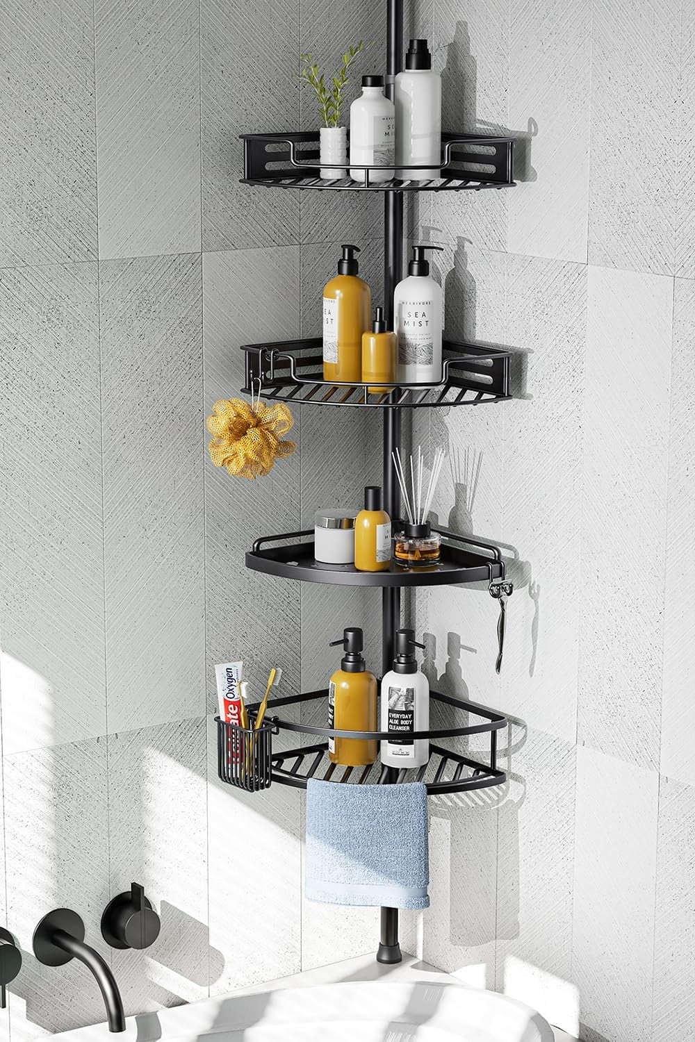 Adjustable Stainless Steel Corner Shower Caddy: 4-Tier Shelf Organizer ...