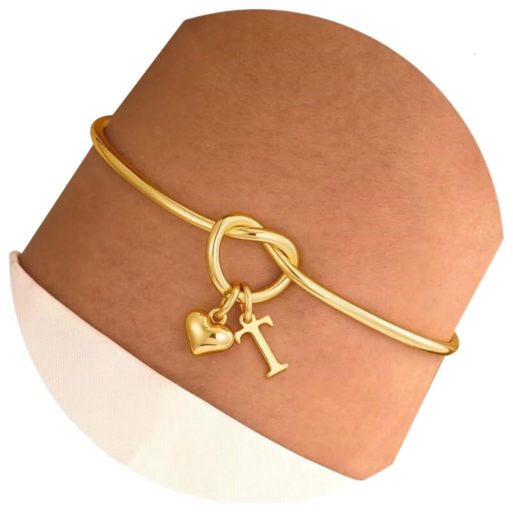 Adjustable Stainless Steel Love Knot Bracelet 14K Gold Plated Open ...
