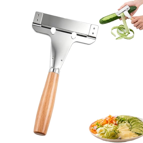 Adjustable Stainless Steel Vegetable Peeler & Slicer with Wooden Handle ...