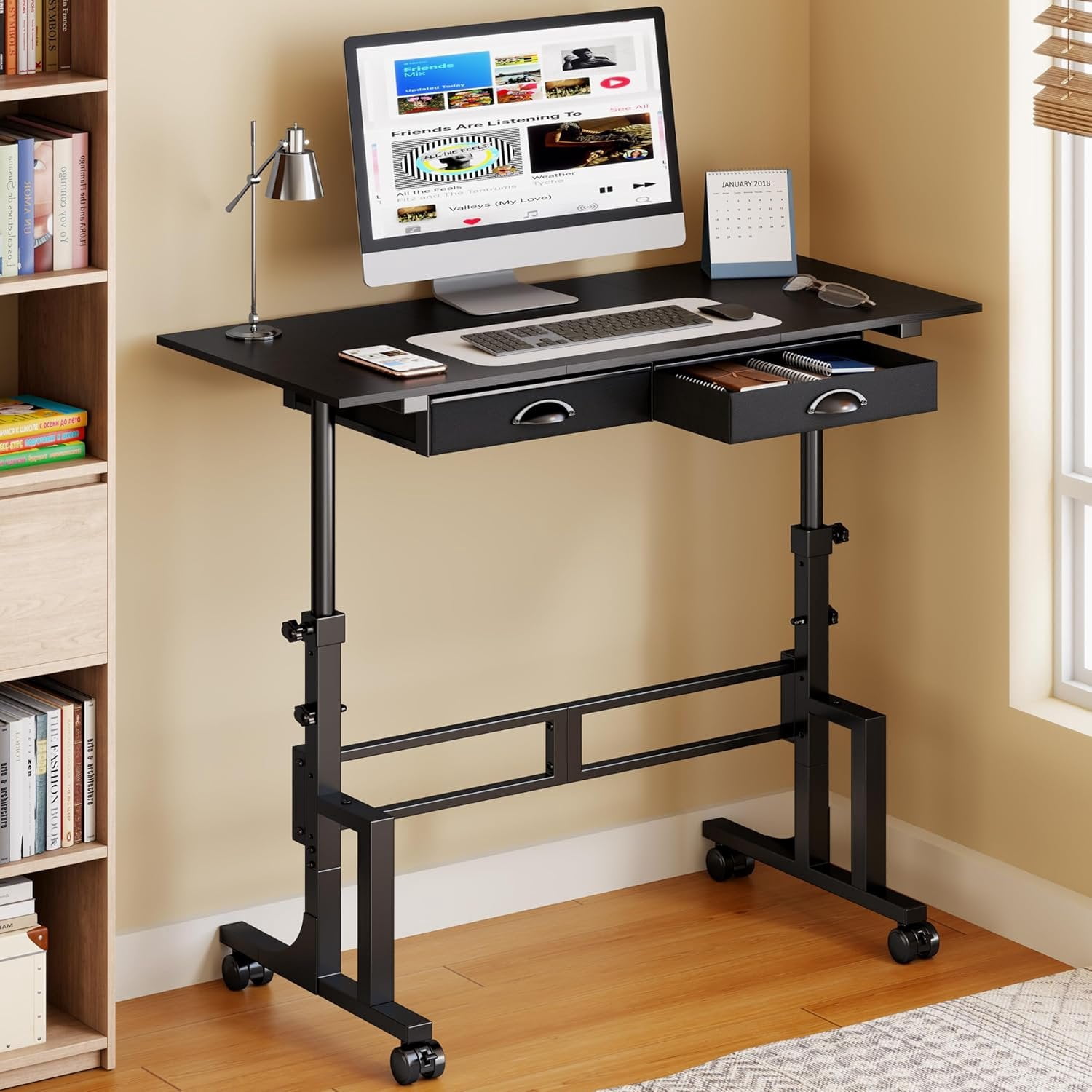 Adjustable Standing Desk with Drawers, Rolling Sit Stand Desk with ...