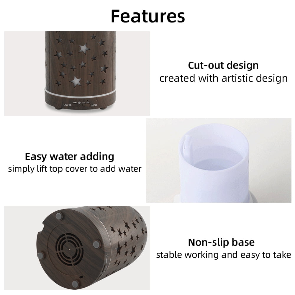 Adjustable Star Hollow Essential Oil Diffuser – Multi-Color LED Light ...