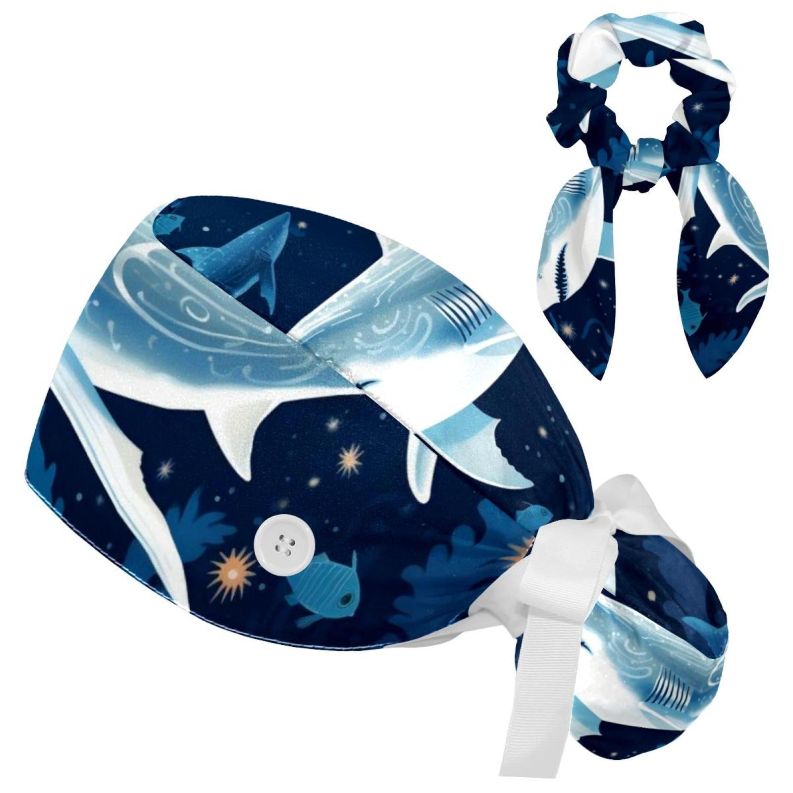 Adjustable Starry Sky Shark Women Bouffant Cap with Buttons Scrub Hat ...