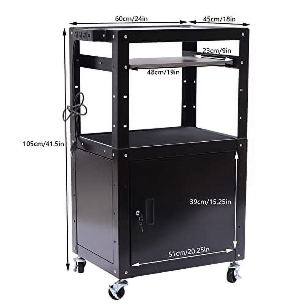 Adjustable Steel AV Cart with Locking Cabinet,Rolling Computer Cart ...