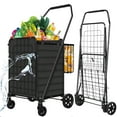 Lightweight Folding Shopping Cart with Waterproof Basket Liner & 360° Swivel Wheels ...