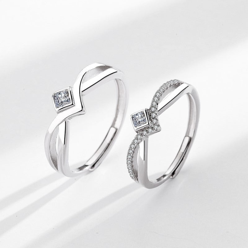 Sterling Silver Couple Rings Adjustable Crown Design Matching Promise ...