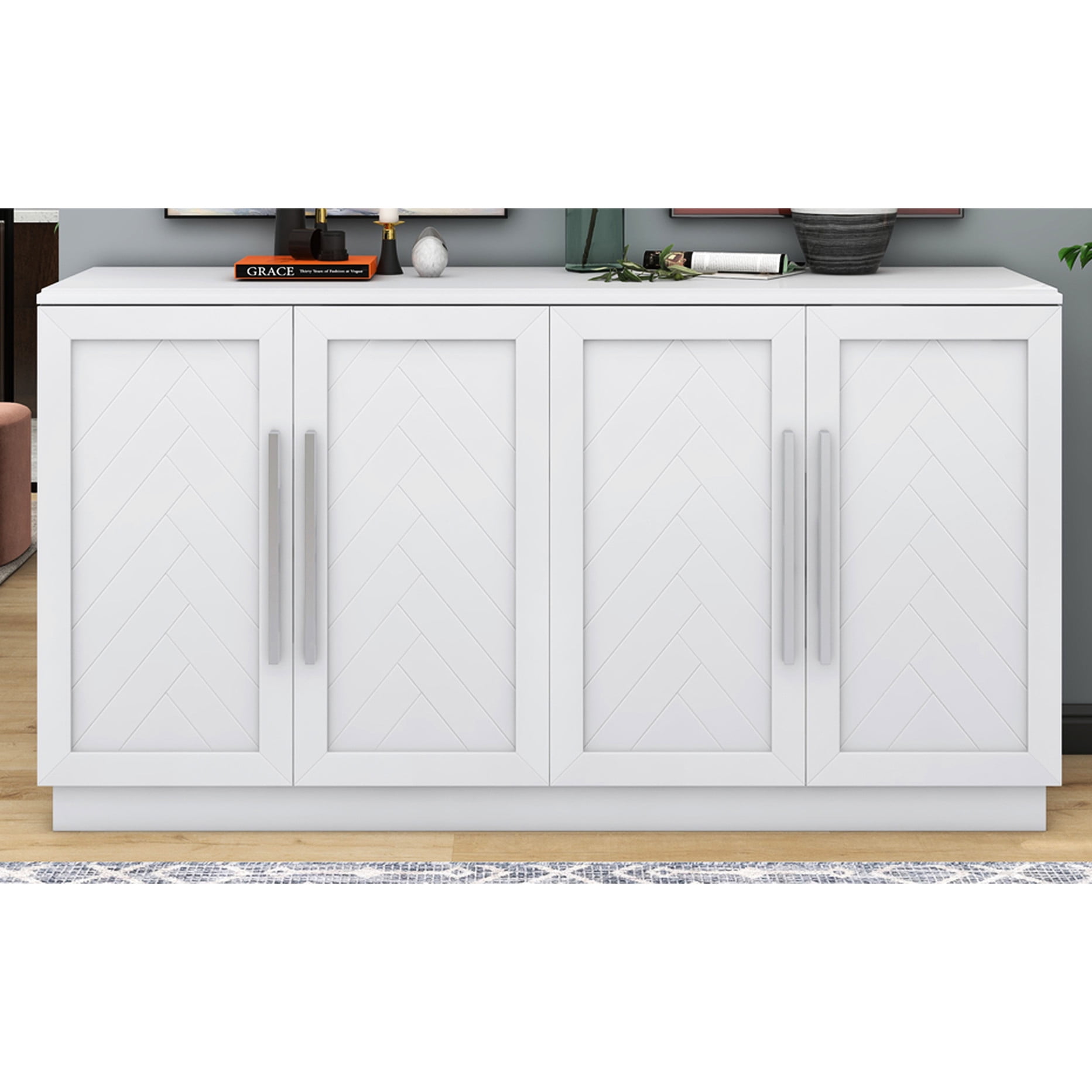 Adjustable Storage White MDF Sideboard for Kitchen Dining and Living ...