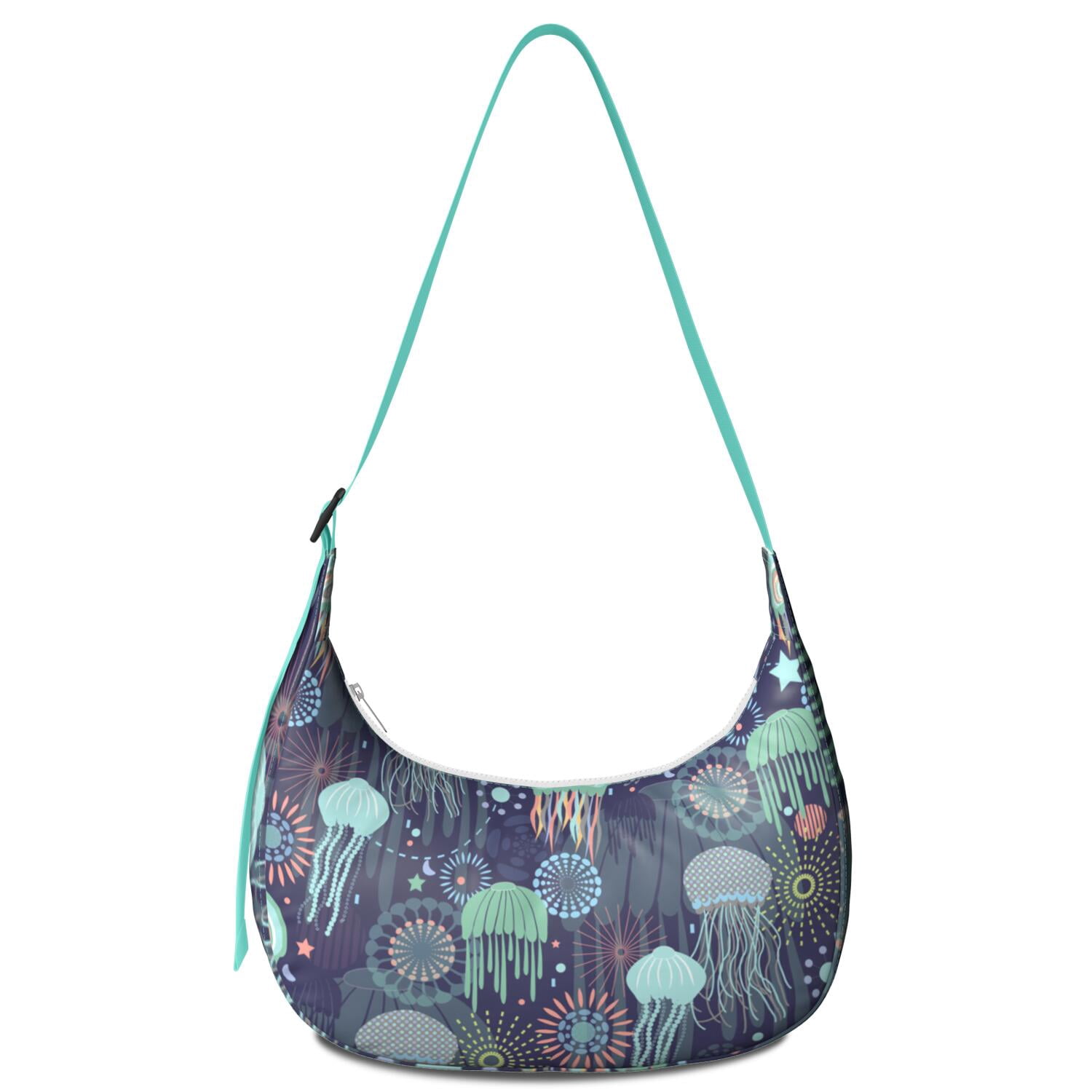Adjustable Strap Boho Sling Bag with Jellyfish Ocean Waves Coral Shells ...