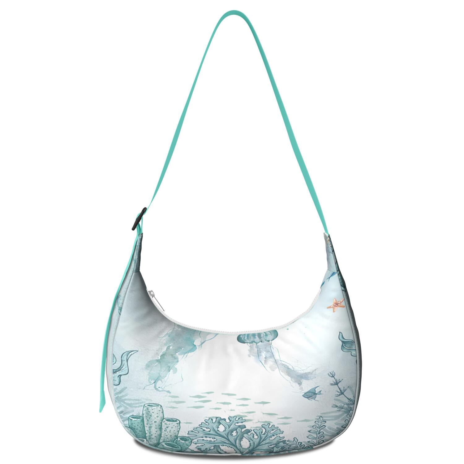 Adjustable Strap Boho Sling Bag with Jellyfish Ocean Waves Coral Shells ...