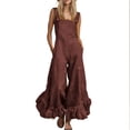 Adjustable Strap Linen Jumpsuit for Women Ruffle Hem Summer Loose One ...