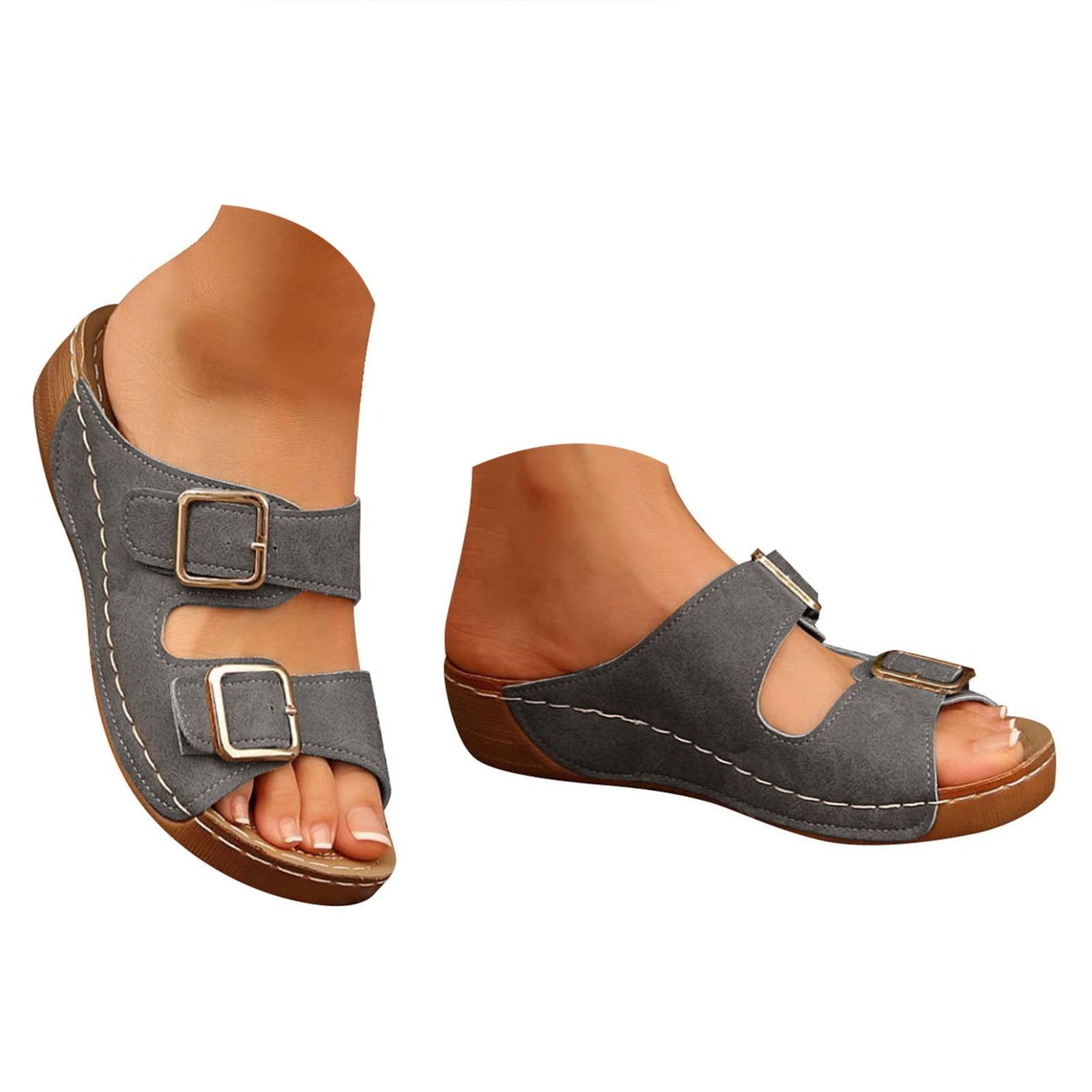 Adjustable Strappy Wedge Sandals Gladiator Slides Women Hook Loop ...