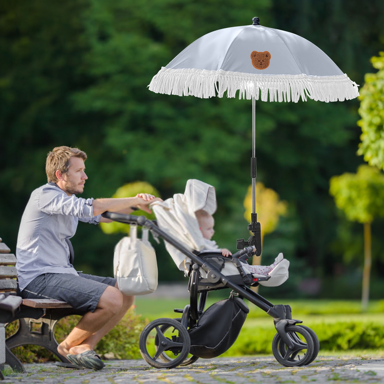 Adjustable Stroller Sun Shade Umbrella with Clamp for Travel Wheelchair ...