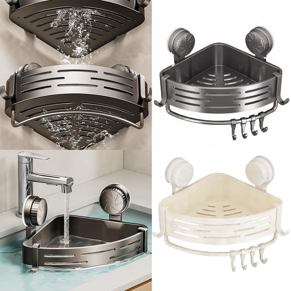 Adjustable Suction Cup Shower Shelf, Large Capacity Bathroom Organizer ...