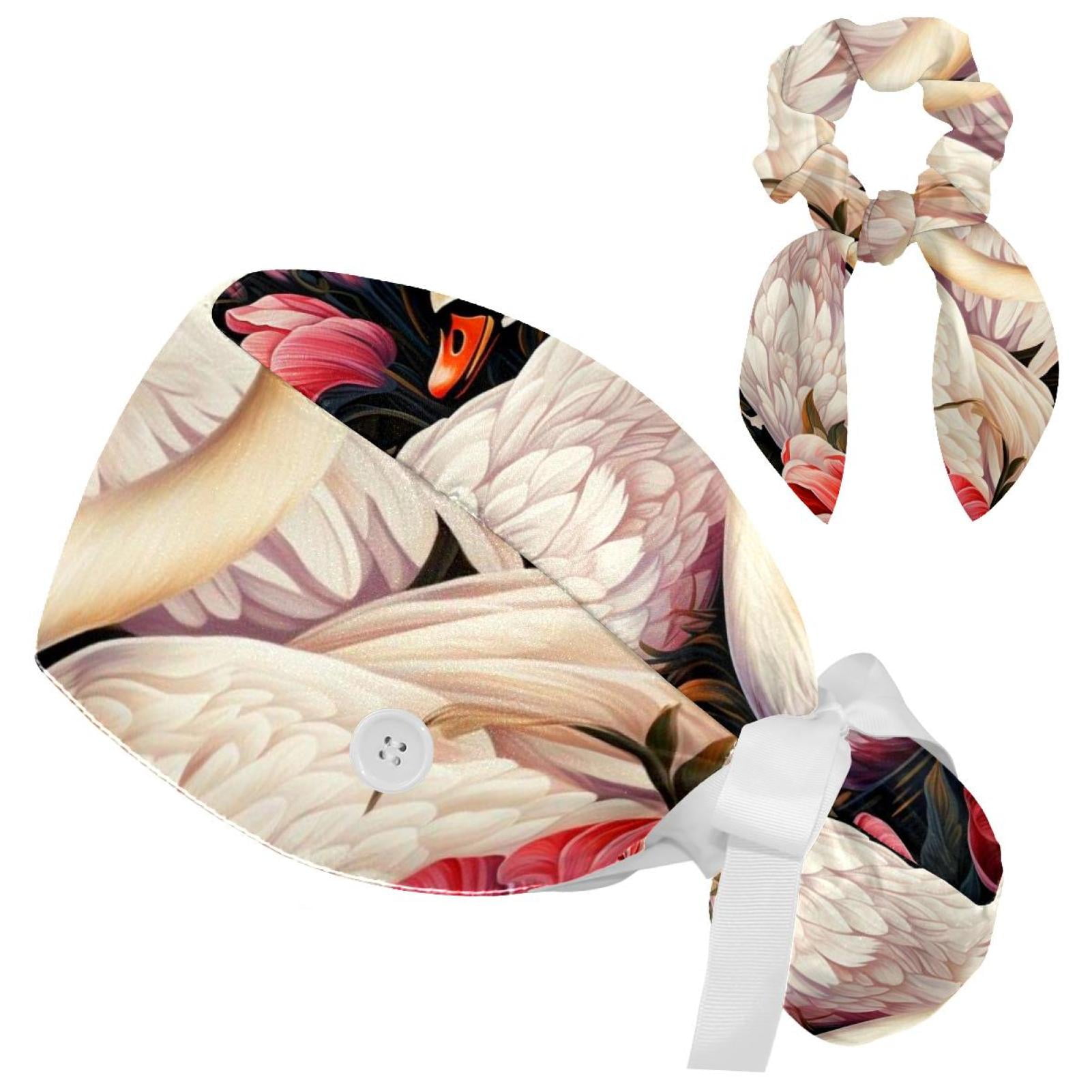 Adjustable Swan Scrub Cap, Working Hat Hair Cover with Ponytail Pouch ...
