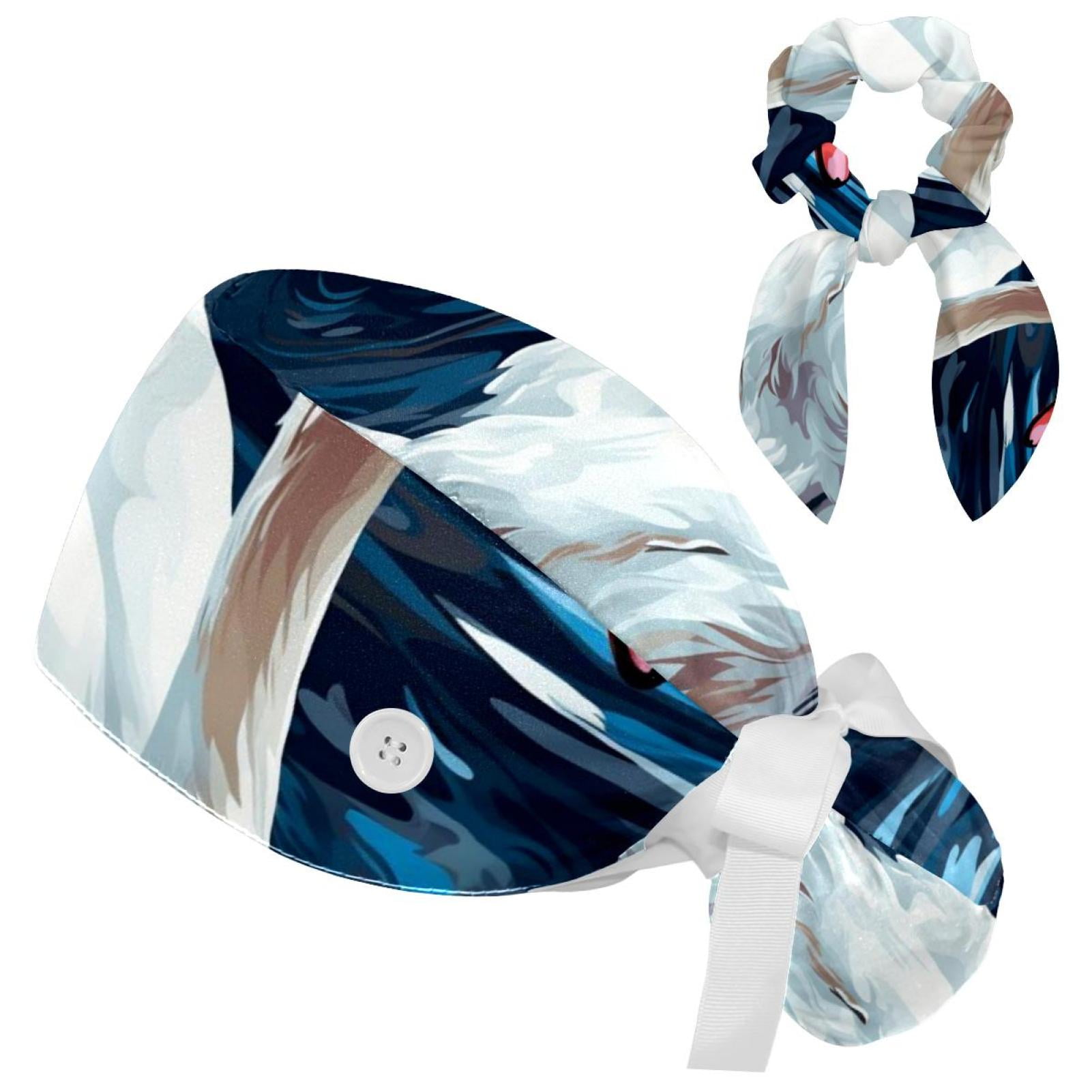 Adjustable Swan Women Bouffant Cap with Buttons Scrub Hat for Woman ...