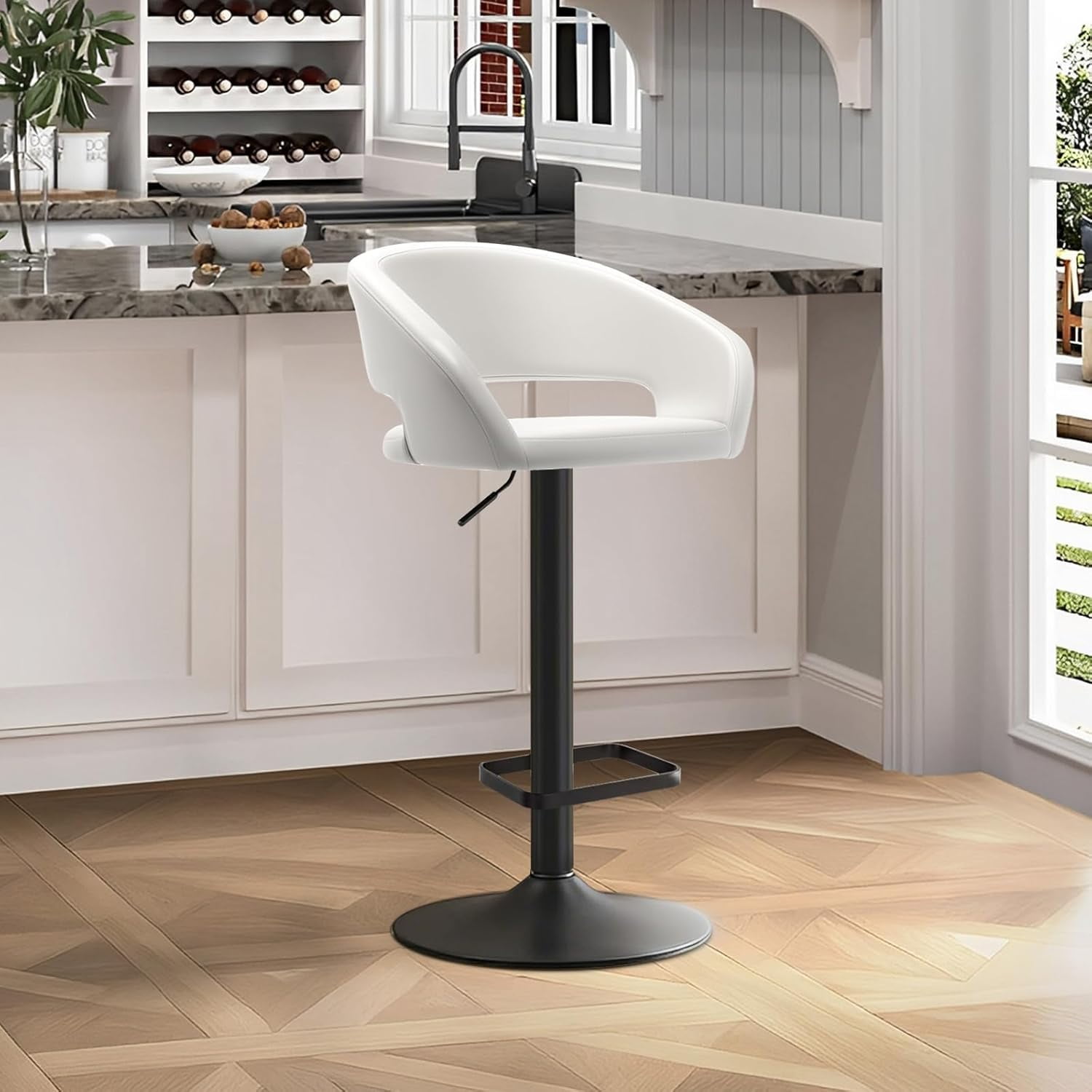 Adjustable Swivel Bar Stool with Arms, Hollow Back & Footrest, Modern ...