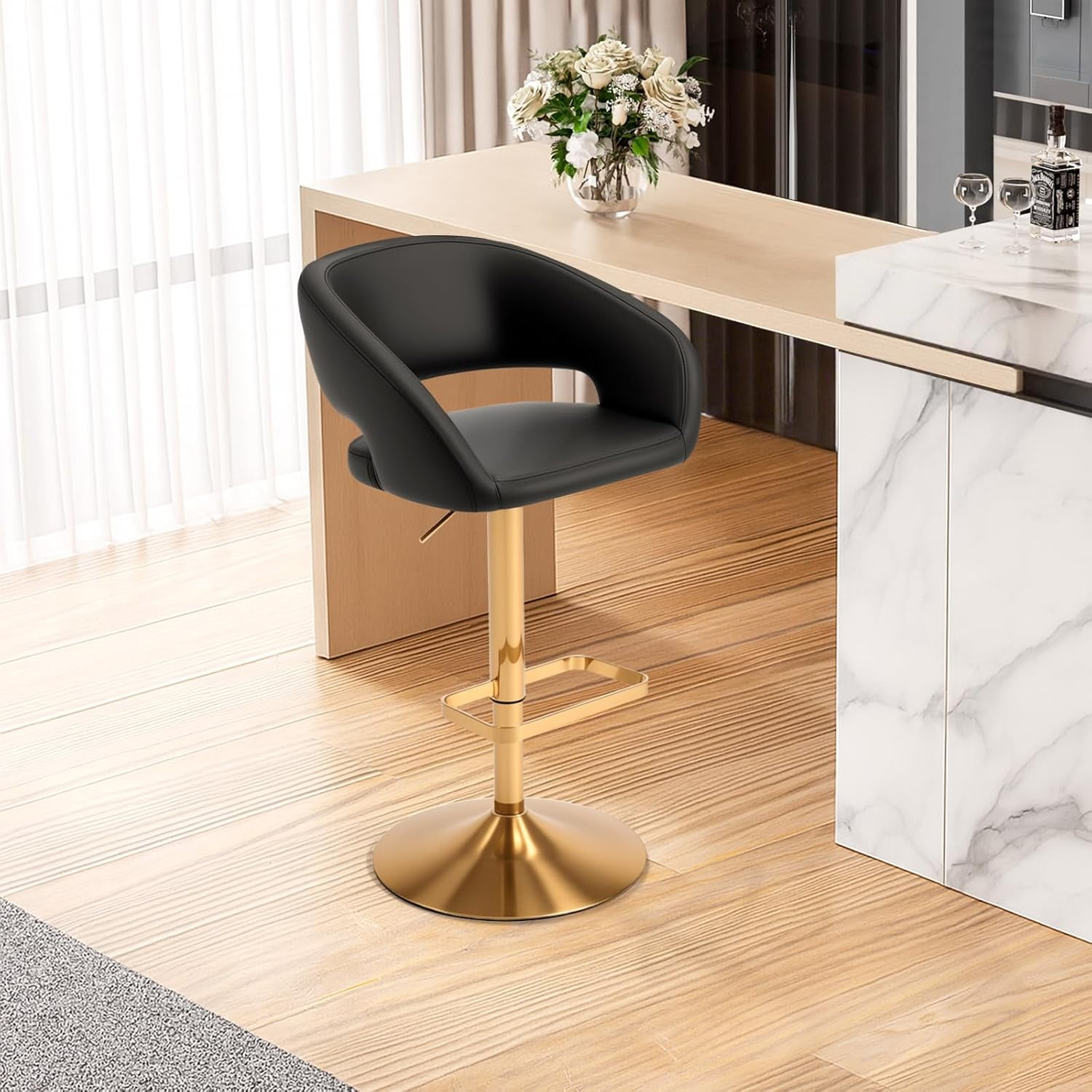 Adjustable Swivel Bar Stool with Arms, Hollow Back & Footrest, Modern ...