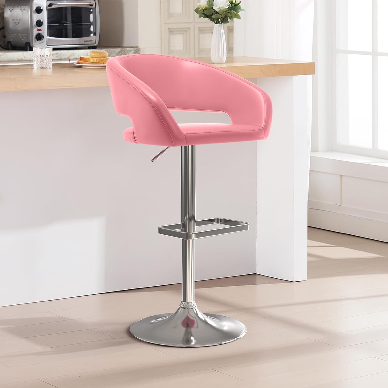 Adjustable Swivel Bar Stool with Arms, Hollow Back & Footrest, Modern ...