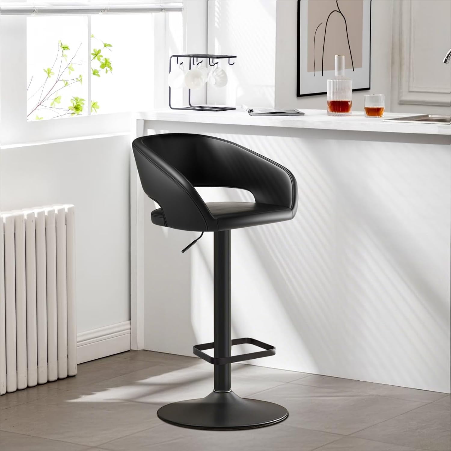 Adjustable Swivel Bar Stool with Arms, Hollow Back & Footrest, Modern ...