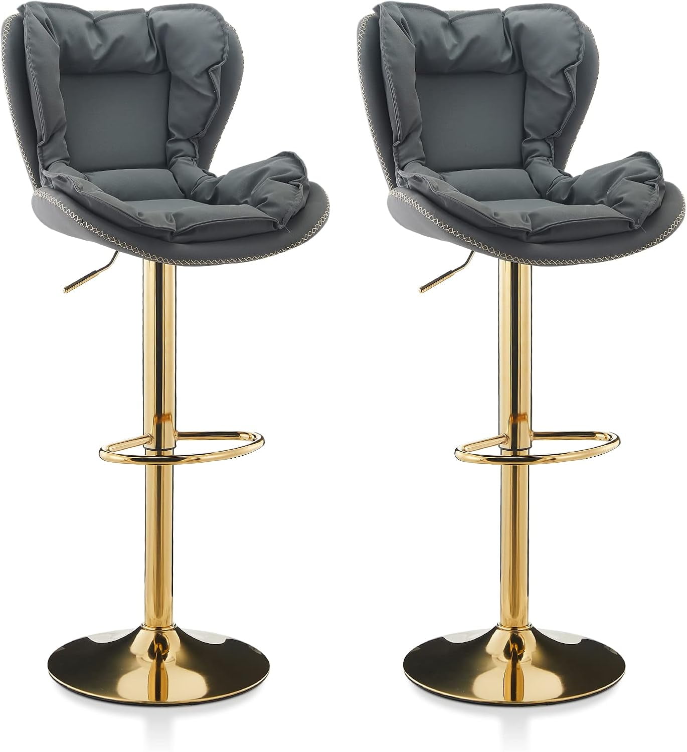 Adjustable Swivel Bar Stool with Footrest,Set of 2,PU Leather Seat ...