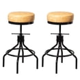 Adjustable Swivel Bar Stool With Ash Wood PU Leather Seat Industrial ...