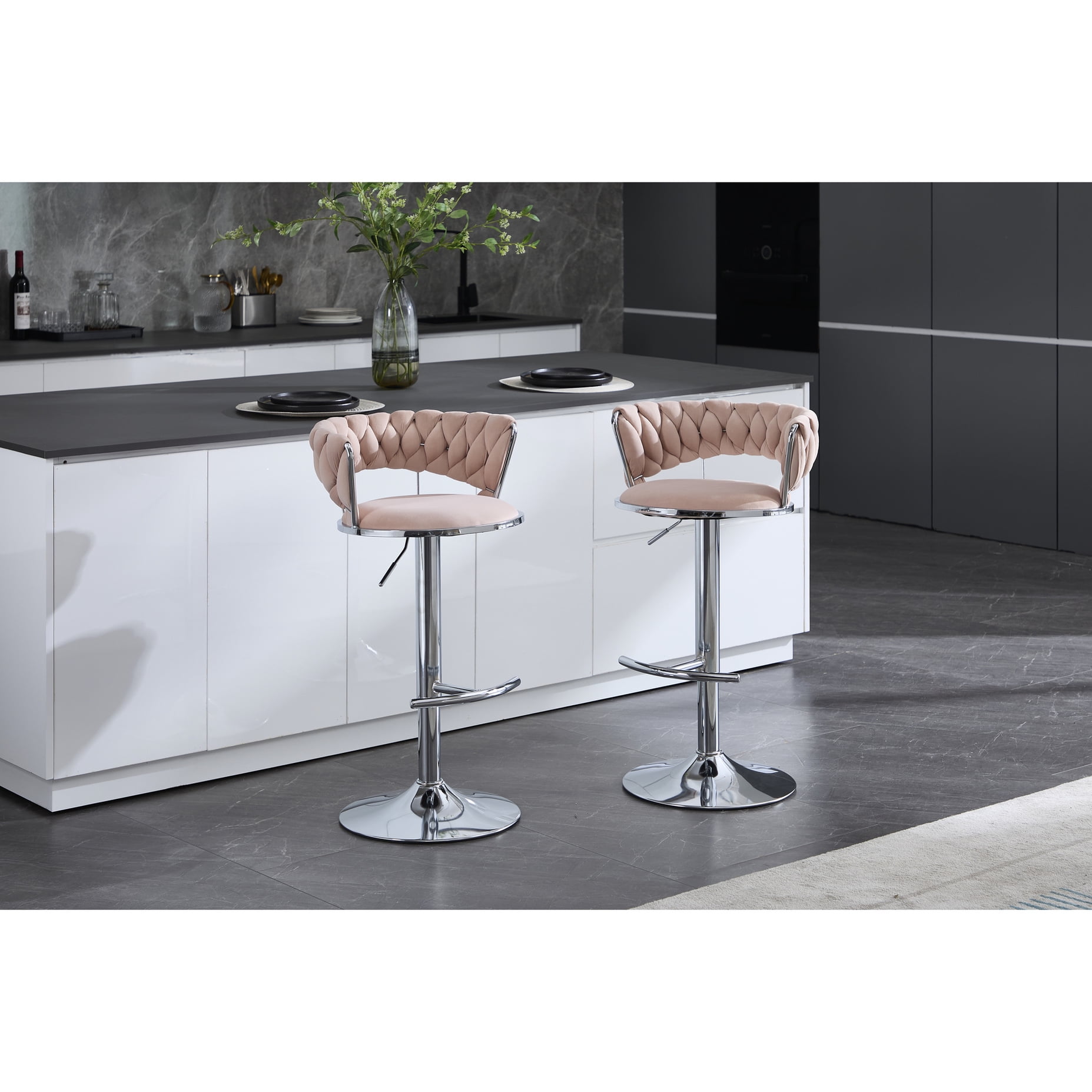 Adjustable Swivel Bar Stools / Pink Color, Metal Legs, Easy to Install ...